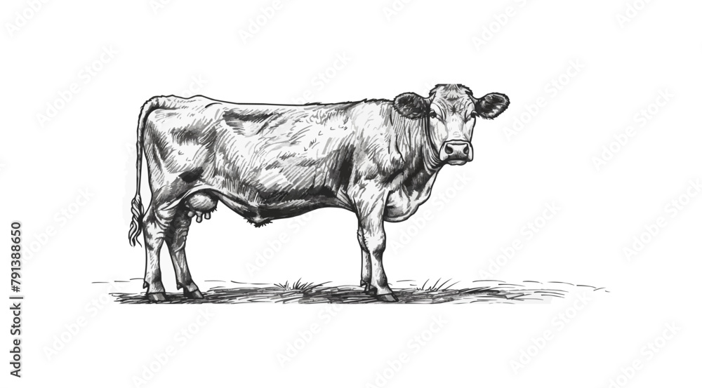 Farm animal. Dairy cow sketch. Hand drawn Cow, standing full-length in ...