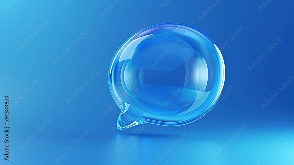 3D glass chat icon in a sleek glass design with blue text on a blurred ...
