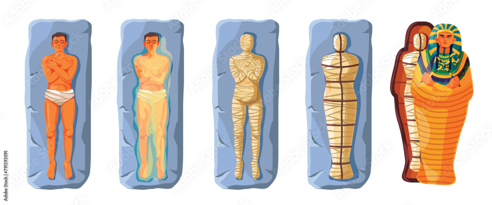 Mummification process. Painting egyptian ancient mummy in pharaoh ...