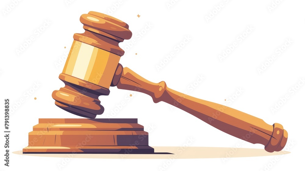 A cartoon 2d graphic portraying a wooden judge s gavel and soundboard ...