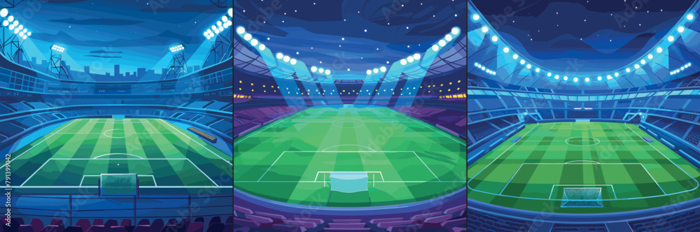 Football arena panoramic cartoon illustrations. Empty sports soccer ...