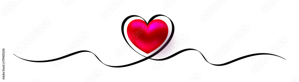 Heart banner or divider with line art and 3D red heart Stock Vector ...
