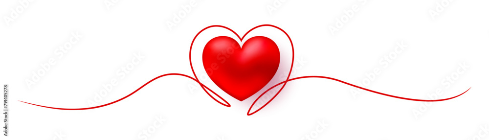 Heart border, 3D red heart, line art heart Stock Vector | Adobe Stock