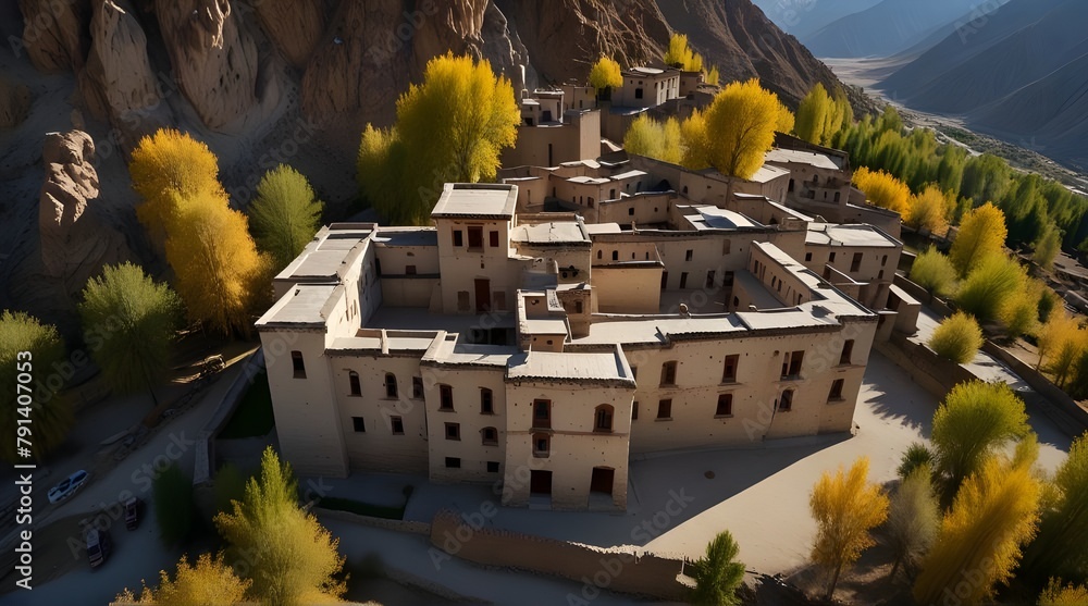 A 180-degree aerial panorama of Khaplu palace, located in Khaplu Town ...