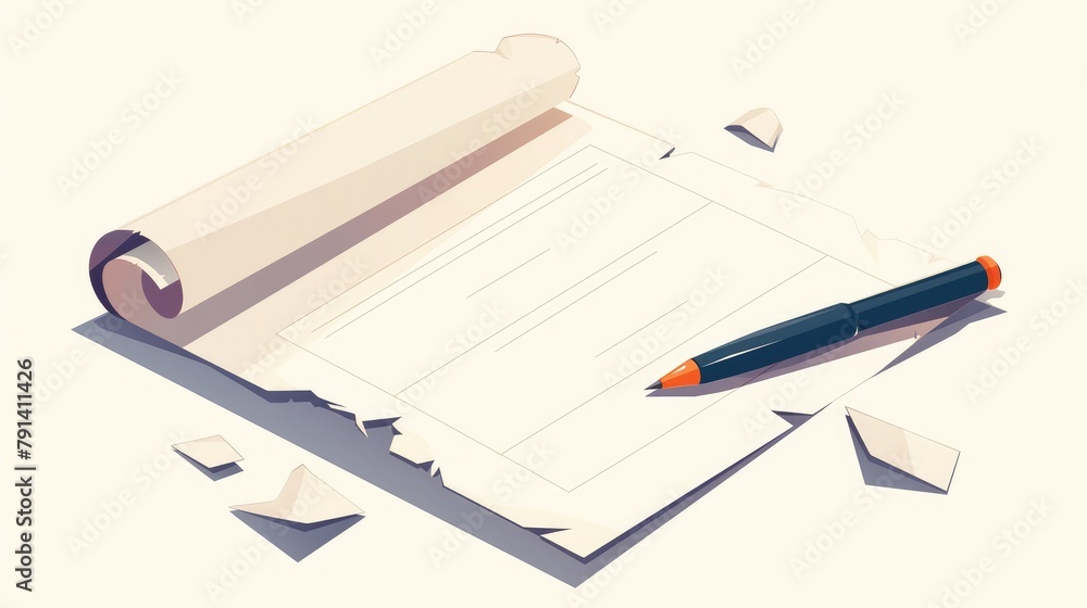 Illustration of a torn contract paper representing the concept of ...