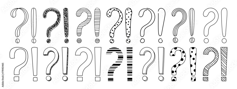 Doodle question and exclamation marks hand drawn sketch vector ...