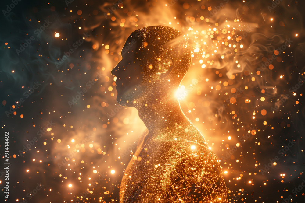 Shoot a series of images showing a human figure gradually transforming ...