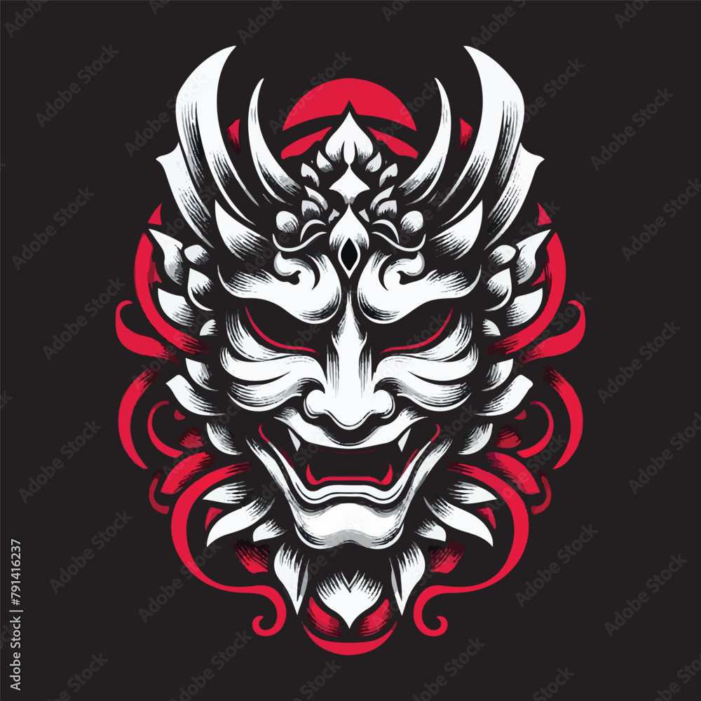 Vector illustration the traditional japanese mask. japanese mask design ...