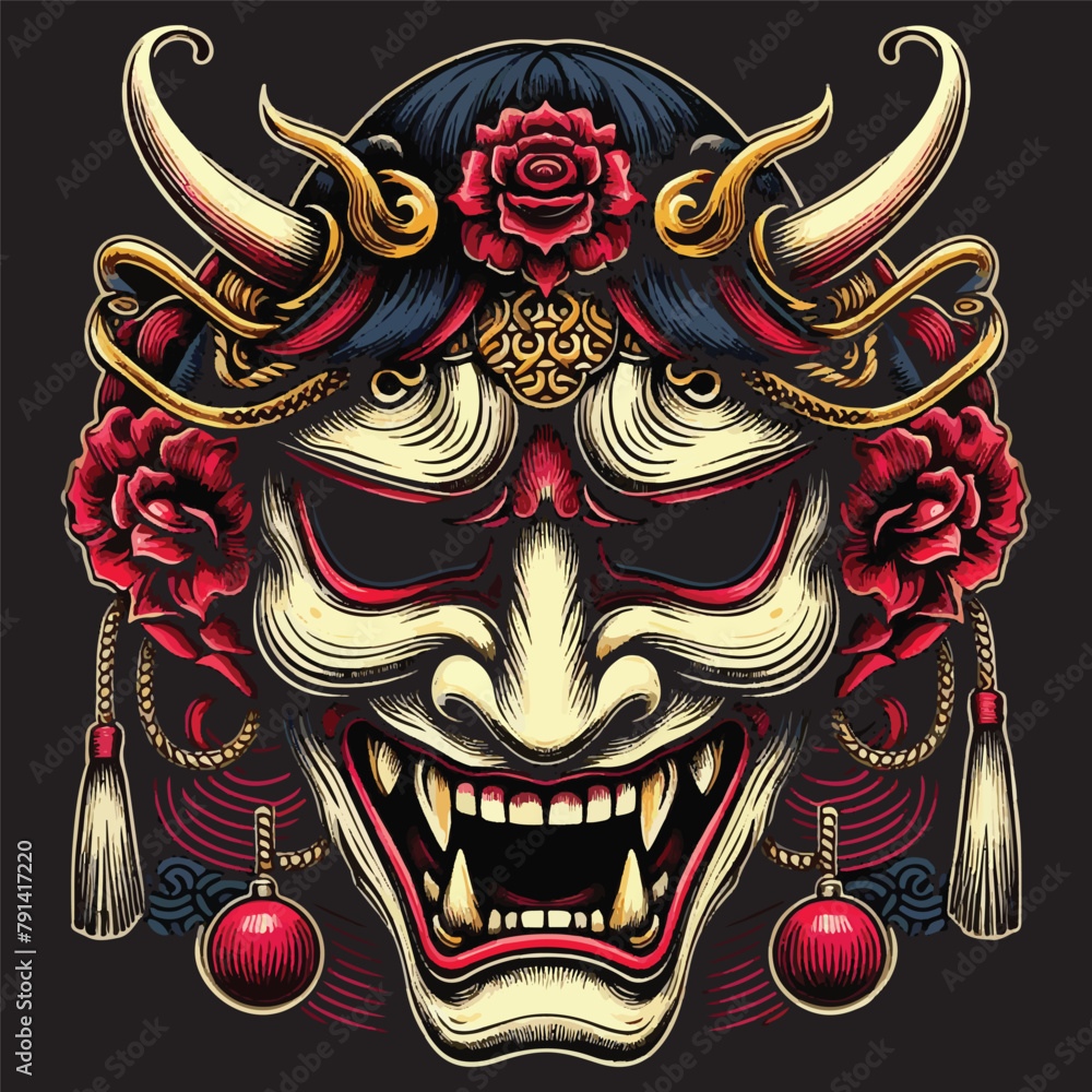 Vector illustration the traditional japanese mask. japanese mask design ...