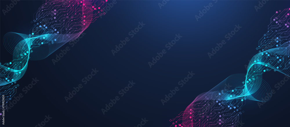 Quantum computer technologies concept. Futuristic blue circuit board ...