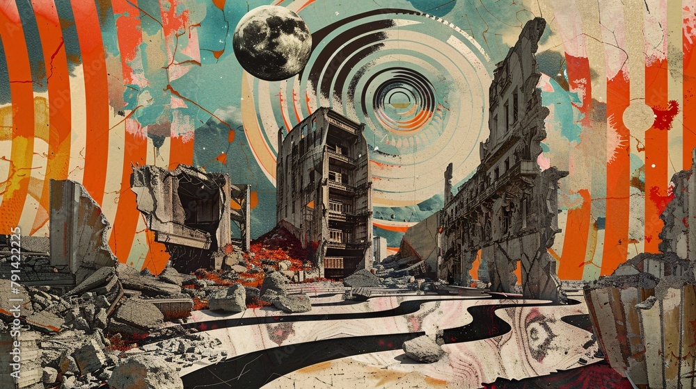 vintage collage style, adversarial pattern textures, winston smith ...