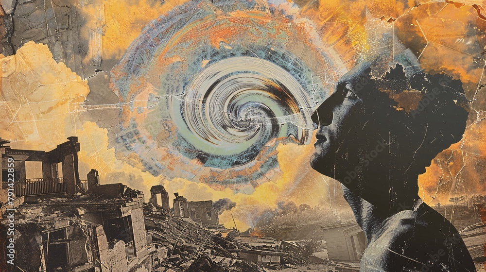 vintage collage style, adversarial pattern textures, winston smith ...