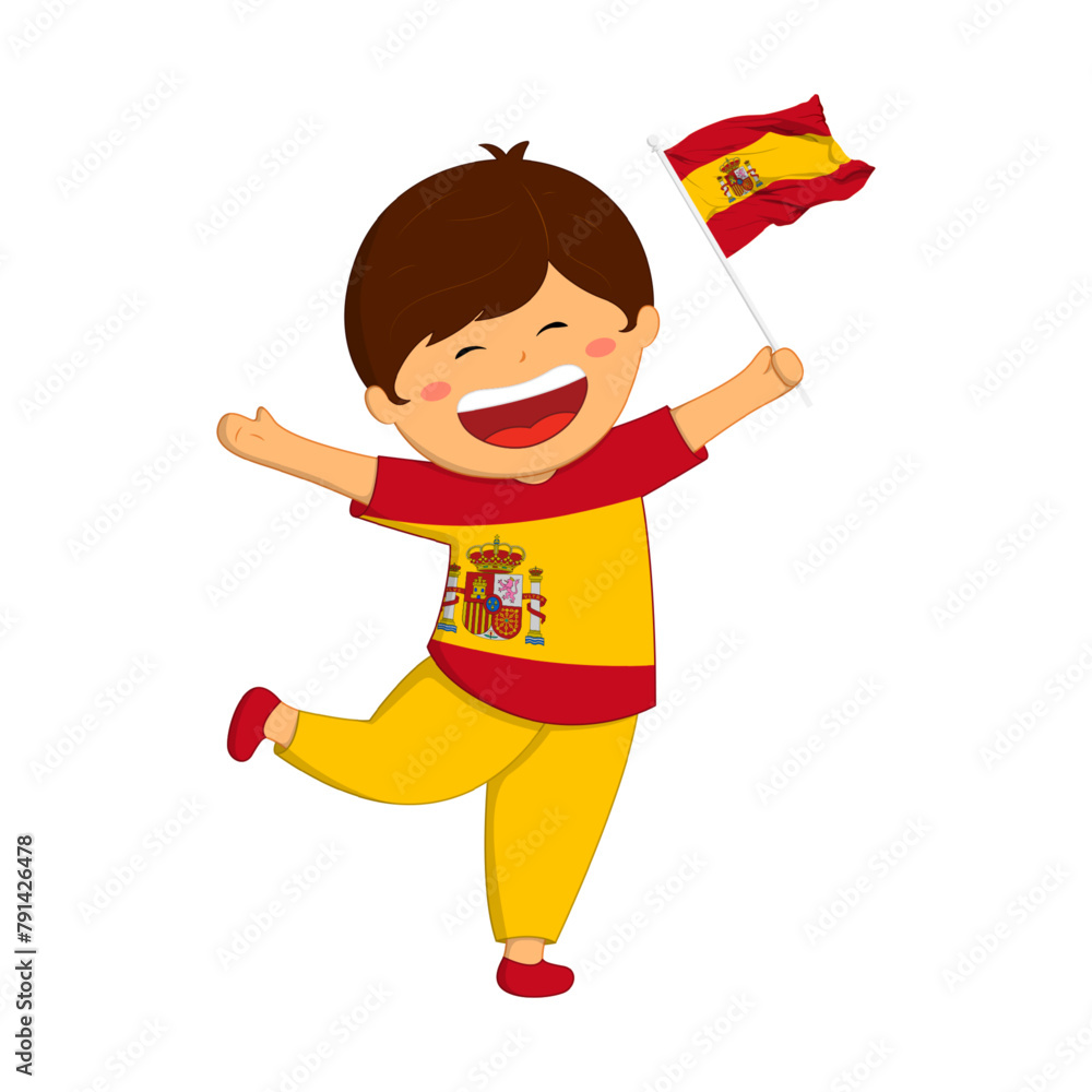 Vector illustration of Cute boy with Spain flag on transparent ...