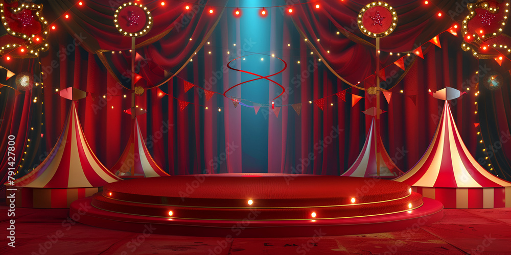 Cartoon circus stage podium background, carnival arena Arena with round ...