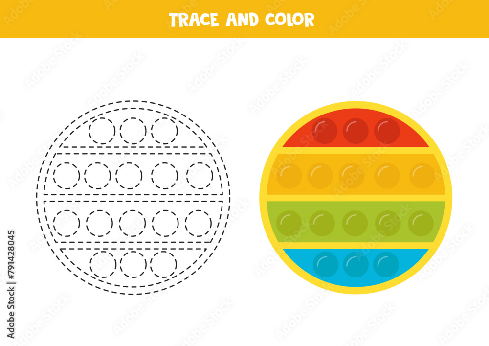Trace and color cartoon pop it. Printable worksheet for children. Stock ...