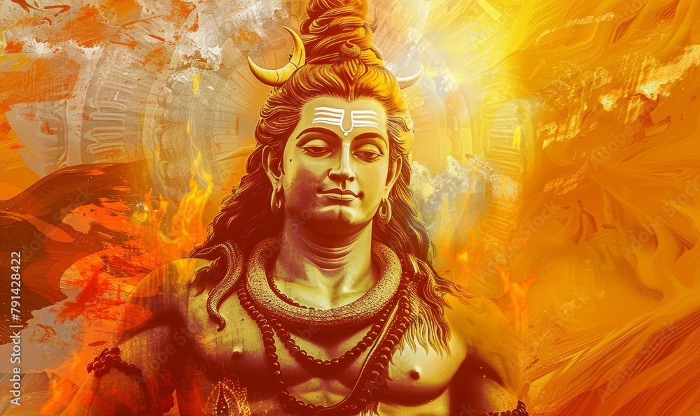 Lord Shiva with colorful background golden red orange wallpaper, God ...