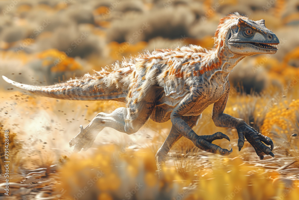 A swift Utahraptor, with its powerful legs and sharp claws, hunting in ...