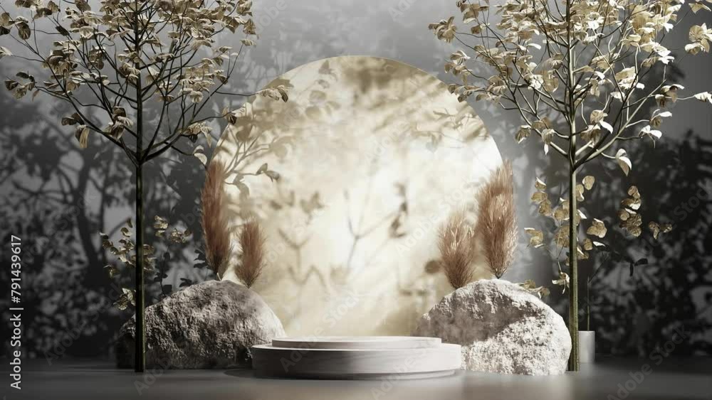 nature forest tree product display stand design with tree leave shadow ...