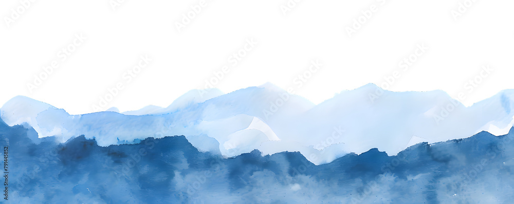 Hand drawn blue watercolor mountains landscape isolated on transparent ...