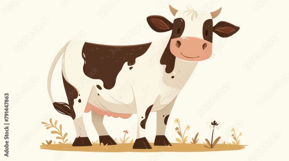2d illustration of an adorable cow on the farm featuring a charming ...