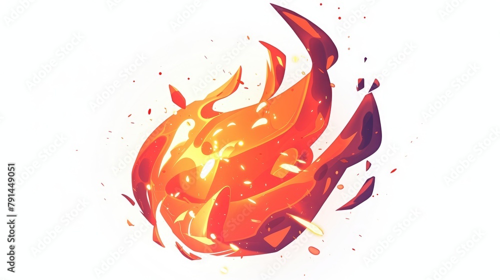 A dynamic cartoon fire flame icon emanating fiery red sparks stands out ...