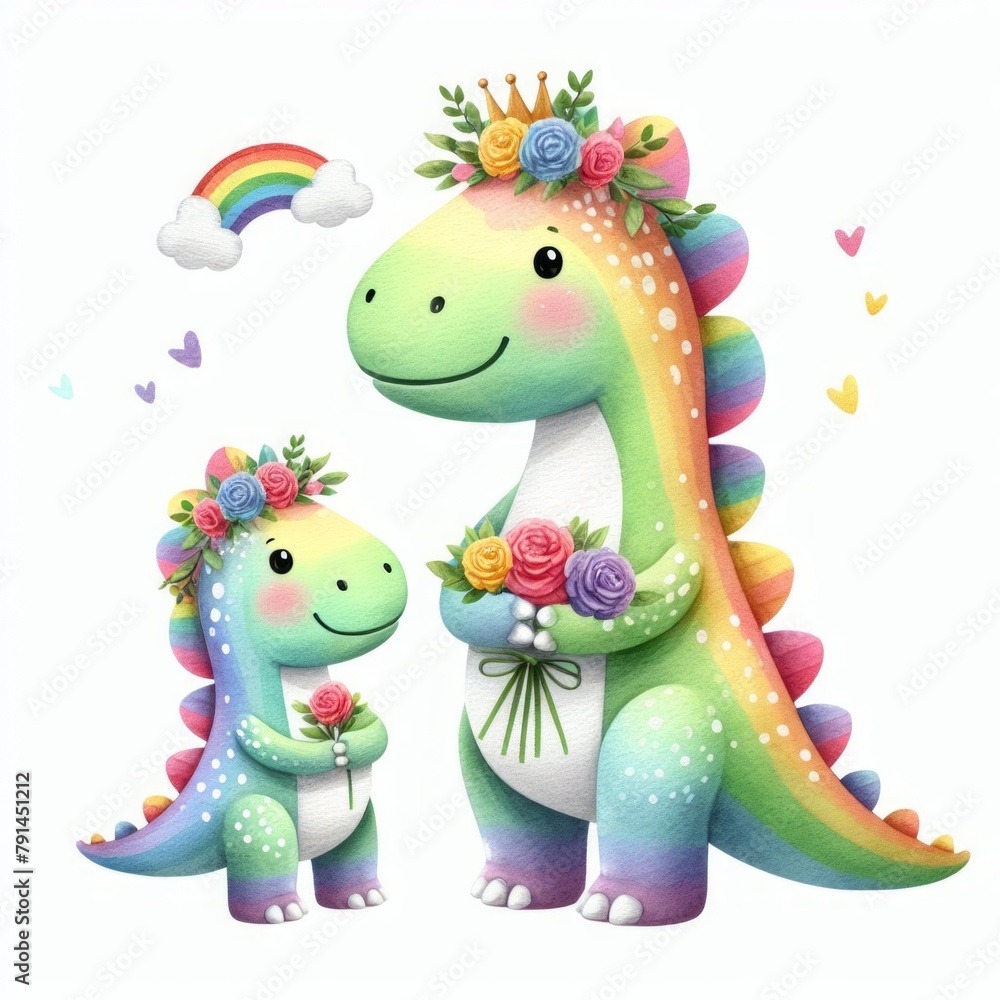 Dinosaur Mom and Baby ,Watercolor Mother's Day Clip Art, Greeting Art ...