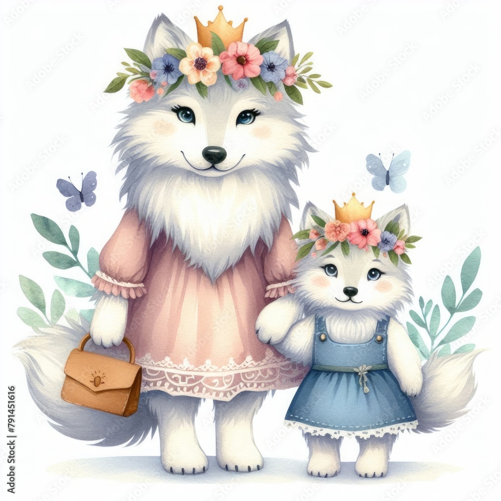 Wolf Mom and Baby ,Watercolor Mother's Day Clip Art, Greeting Art Cute ...
