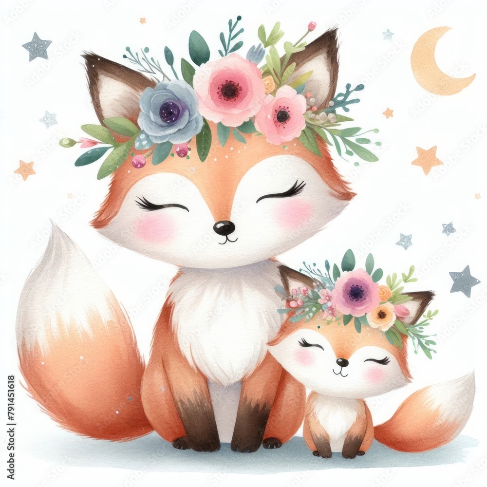 Fox Mom and Baby ,Watercolor Mother's Day Clip Art, Greeting Art Cute ...