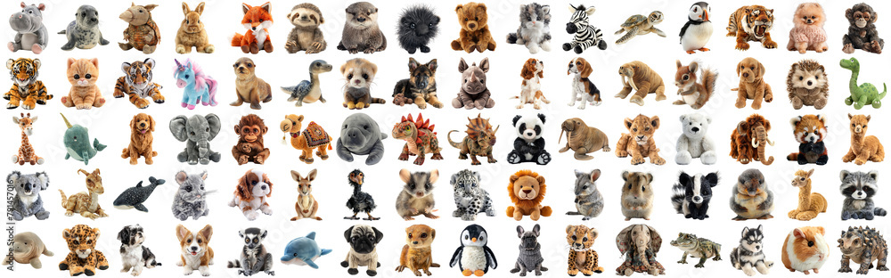 Big set of cute fluffy animal dolls for nursery and children toys, many ...