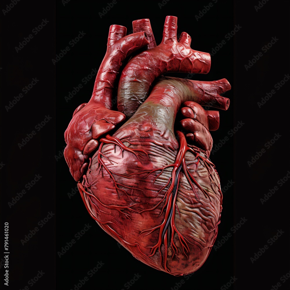 Highly detailed image of a human heart, featuring atria, ventricles ...