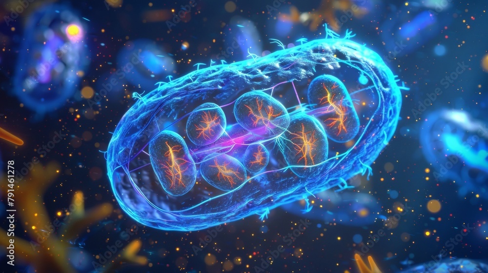A microscopic view of a cell with highlighted areas showing the ...