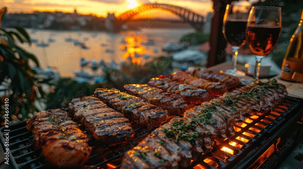 Australian barbeque with a view of Sydney Harbour. Stock Photo | Adobe ...