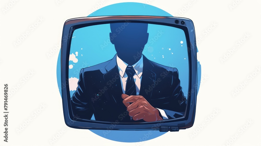 A TV anchor icon depicted in a 2d illustration stands out against a ...
