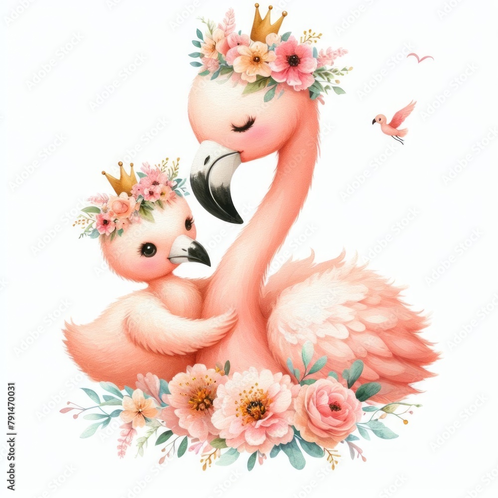 Flamingo Mom and Baby ,Watercolor Mother's Day Clip Art, Greeting Art ...
