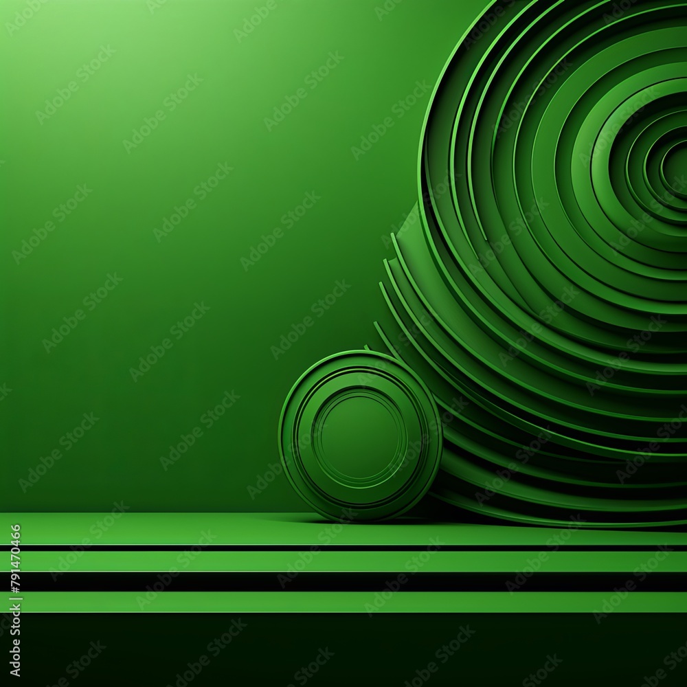 Green 3D render, abstract background with two perfect concentric ...