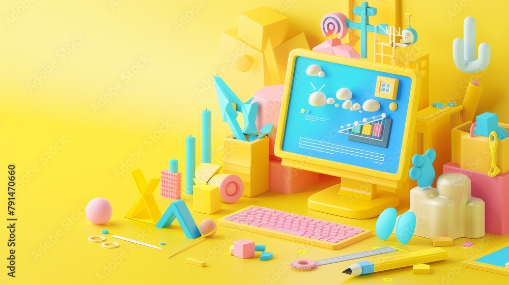 Modeling banner with software for digital rendering, development design ...