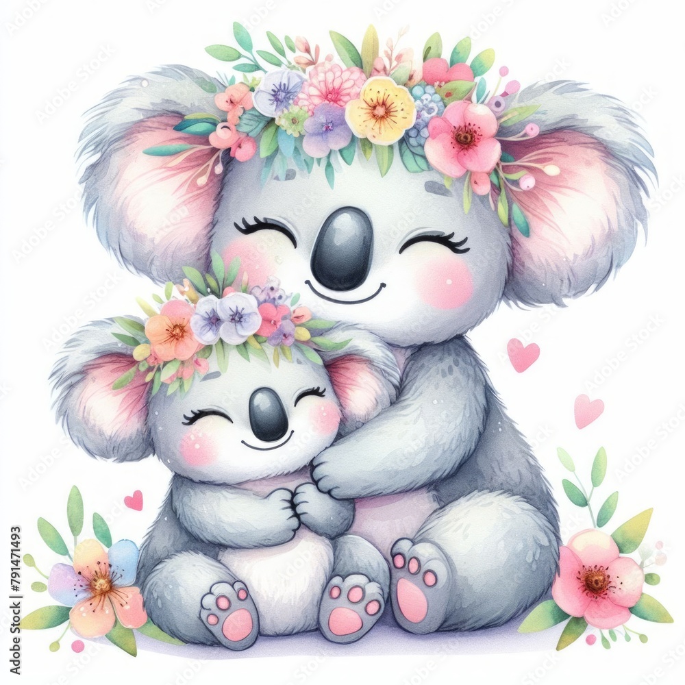 Koala Mom and Baby ,Watercolor Mother's Day Clip Art, Greeting Art Cute ...