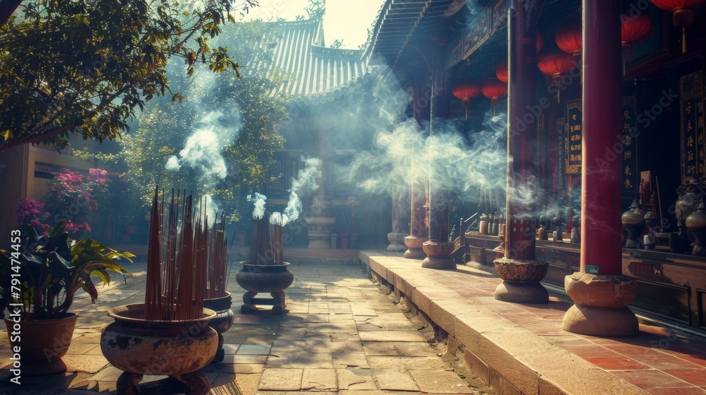 The crisp morning air carries the faint scent of incense inviting ...