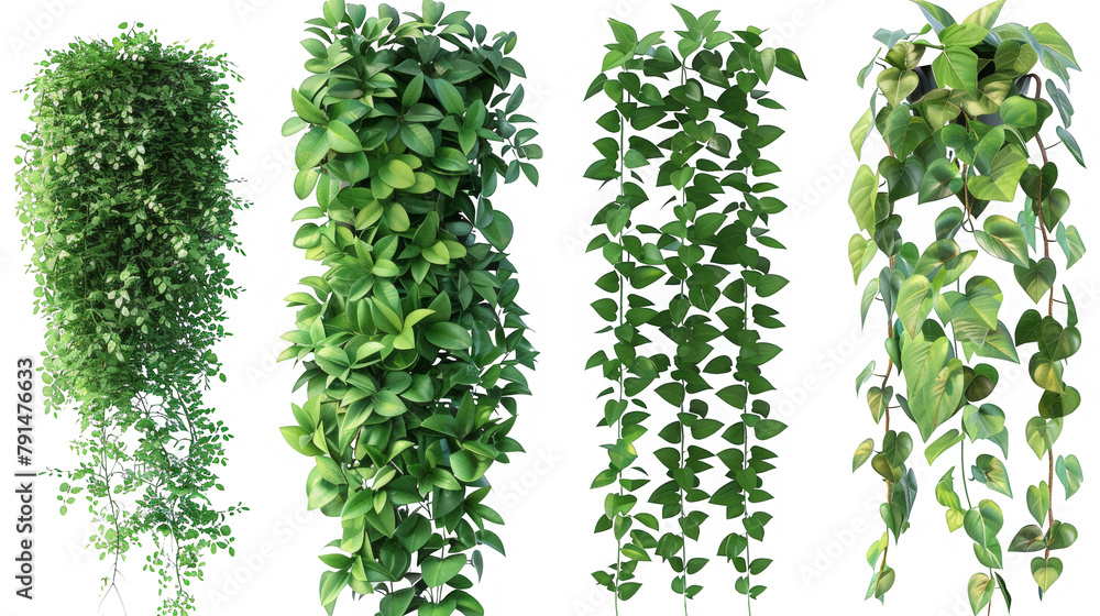 Four different types of green plants are shown in a row Stock ...