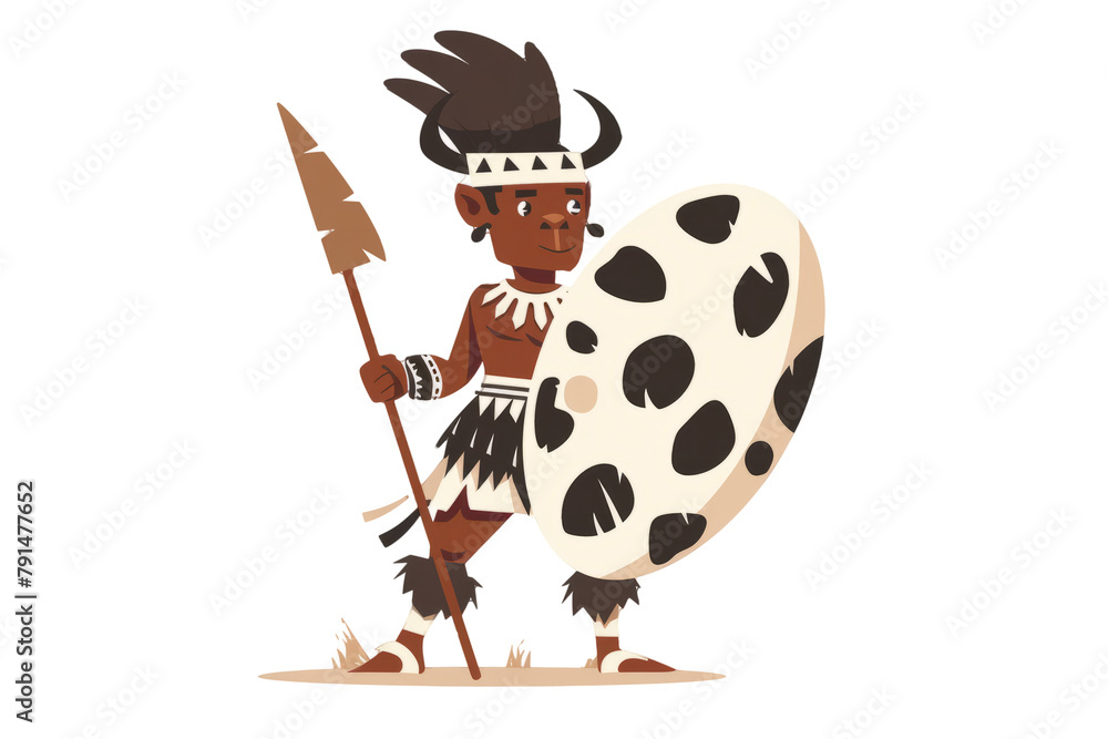 Zulu Impi: A powerful Zulu warrior, armed with an assegai and wearing a ...
