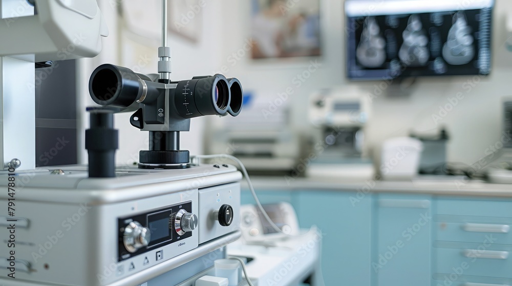 otoscope and ophthalmoscope set on a medical cart for ear and eye ...