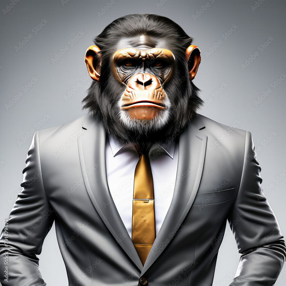 AI monkey in a suit. Businessman as an animal. Monkey head with suit ...