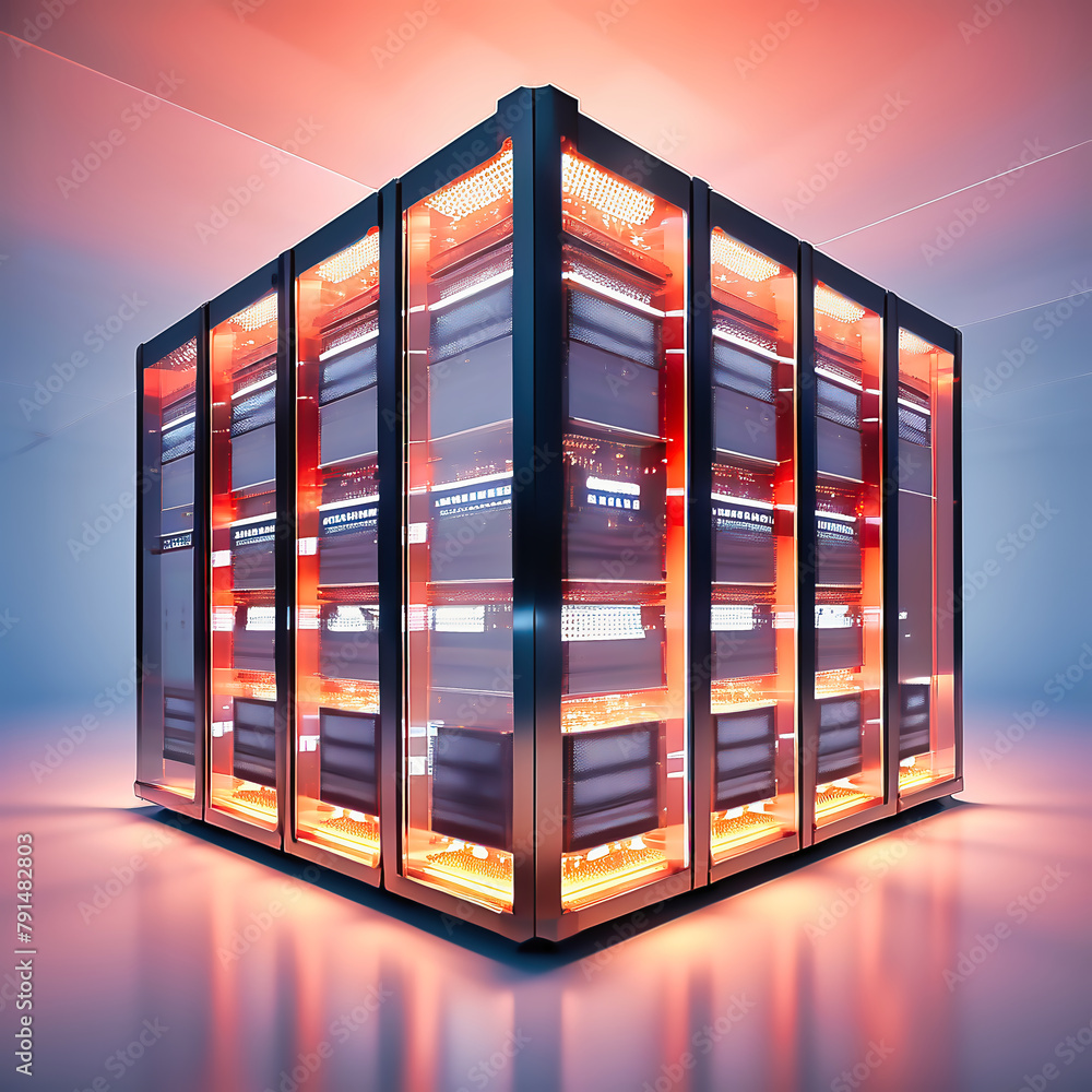 Server room with server cabinets, digitalis for host PC. Management and ...