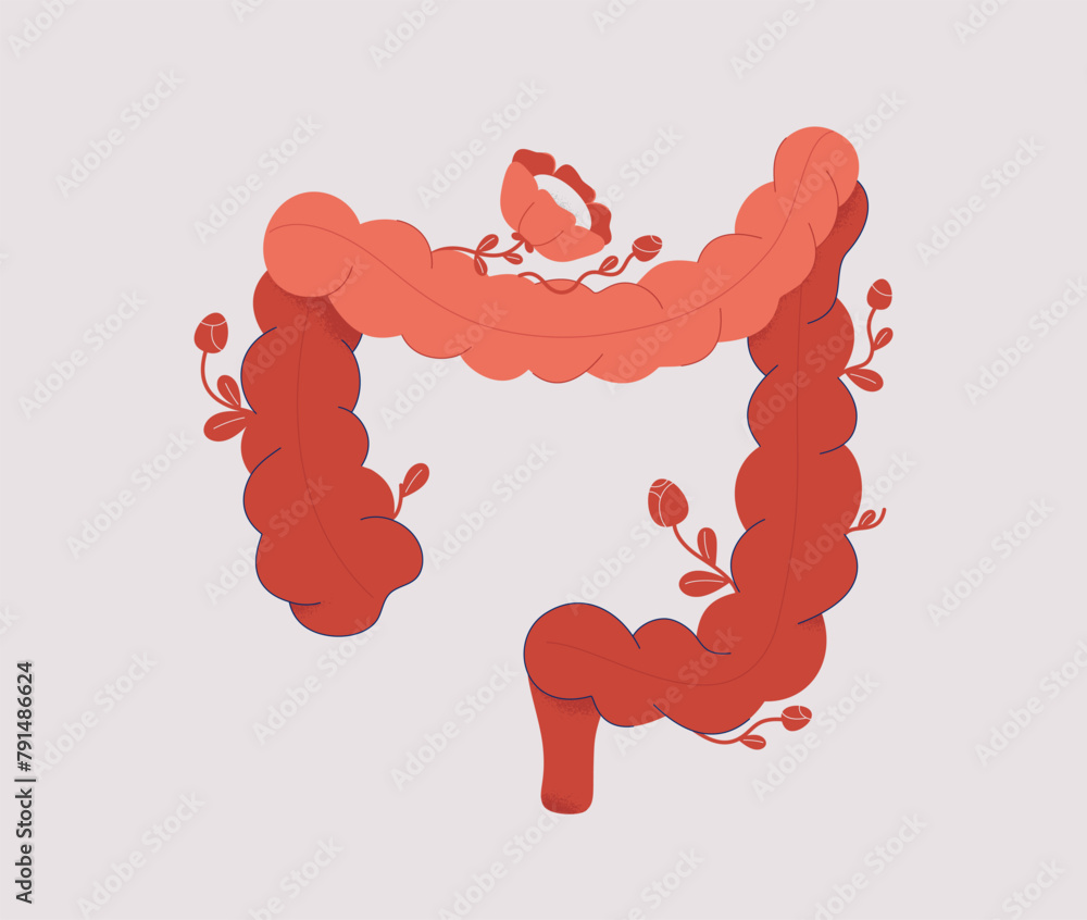 Healthy human Intestine in bloom. Good microbiome colon function ...