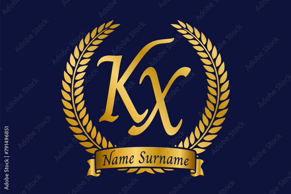 Initial letter K and X, KX monogram logo design with laurel wreath ...