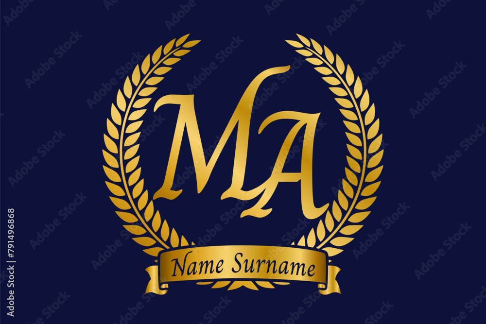 Initial letter M and A, MA monogram logo design with laurel wreath ...