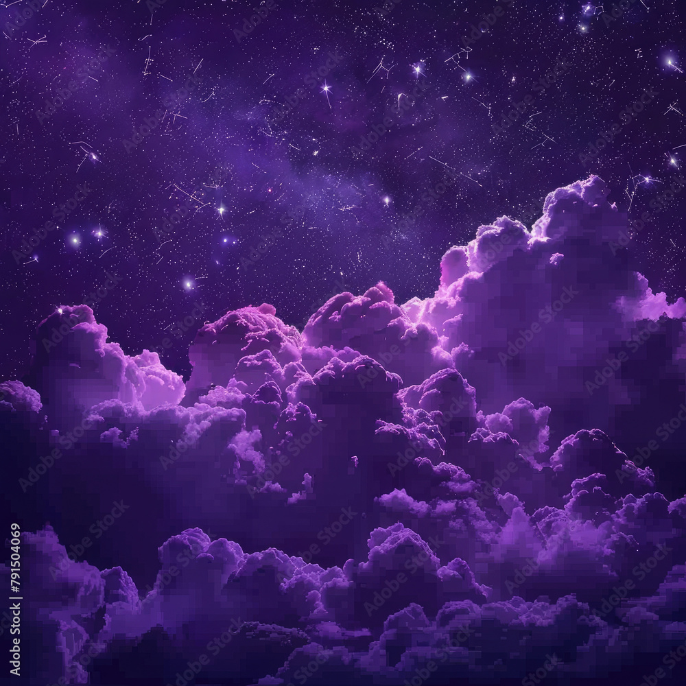 Vintage night sky filled with dazzling stars, dreamlike clouds in a ...