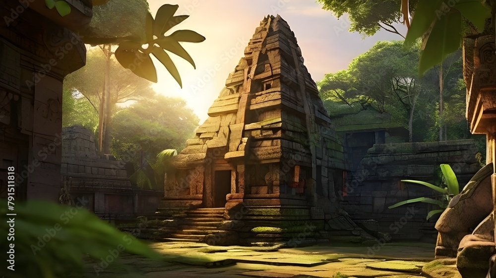ai generated realistic beautiful ancient temple hidden in a forest with ...