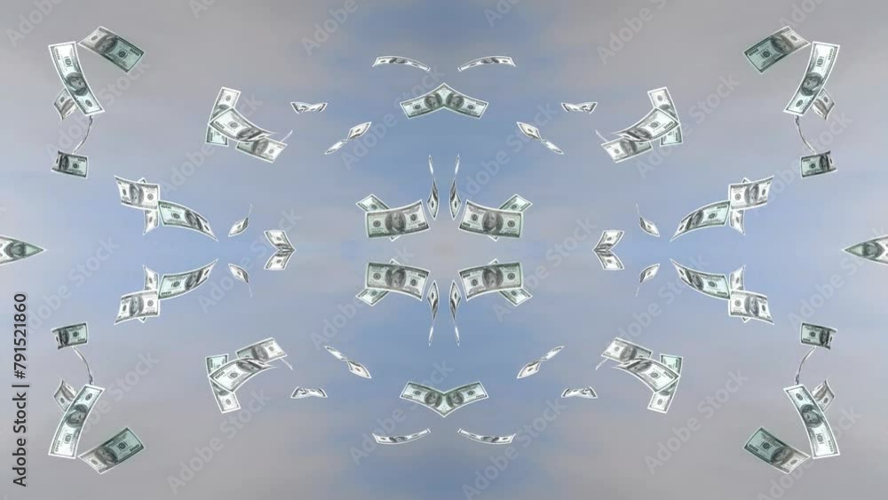 Vidéo Stock 100 Dollar Bills on a sky background. Mirror Effect. 3D ...
