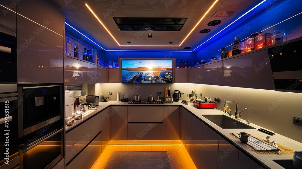 Illuminate your kitchen with LED strips lining the cabinets and a built ...